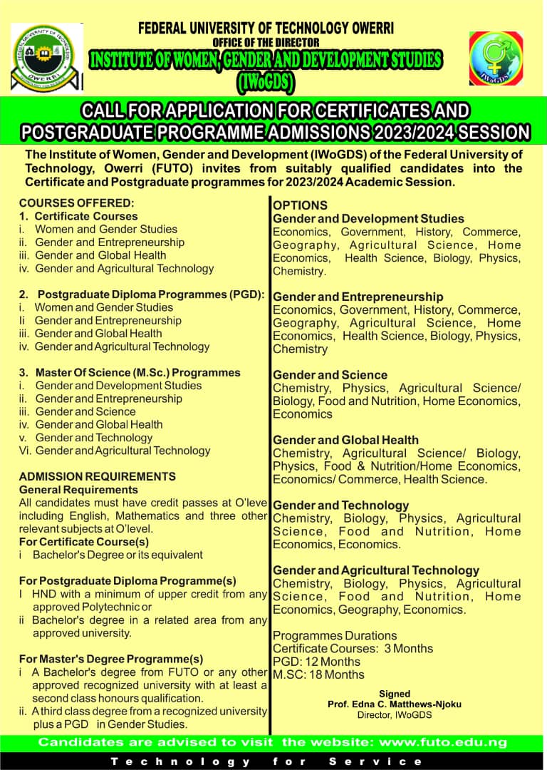 INSTITUTE OF WOMEN, GENDER AND DEVELOPMENT STUDIES (FUTO) 2023/2024 ...
